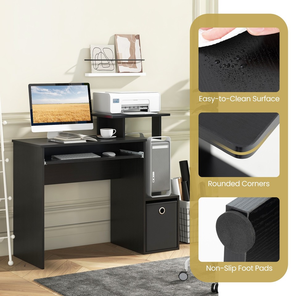 Home Office Computer Desk Space-saving Study Writing Desk with Keyboard ...