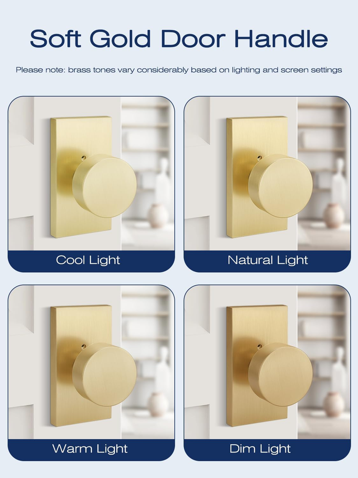 Satin Brass Gold Door Knob Set - 2 Pack with Privacy Lock for Bedrooms ...