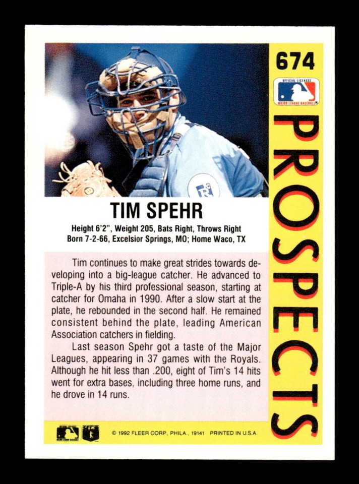 1992 Fleer Tim Spehr #674 | eBay