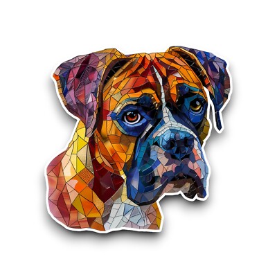 Cute Boxer Dog Puppy Stained Glass Mosaic Opaque Vinyl Sticker Decal ...