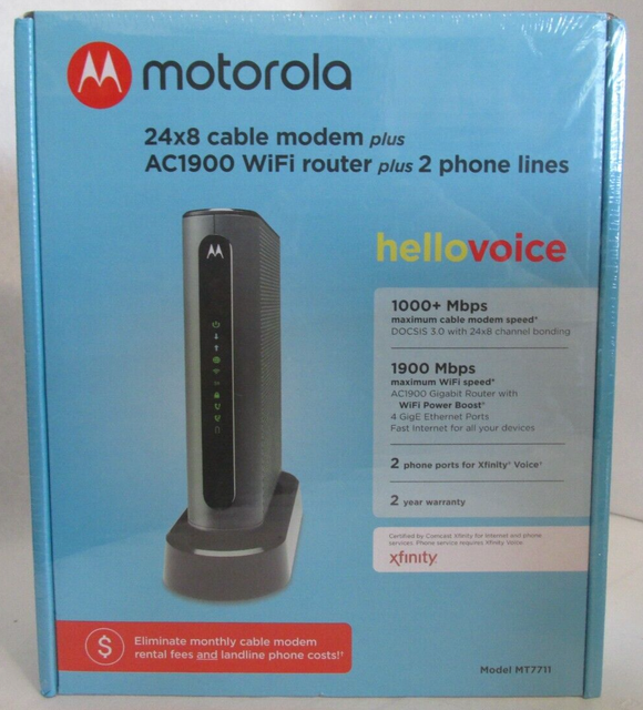 Motorola MT7711 24X8 Cable Modem and AC1900 Dual Band Wi-Fi Gigabit ...