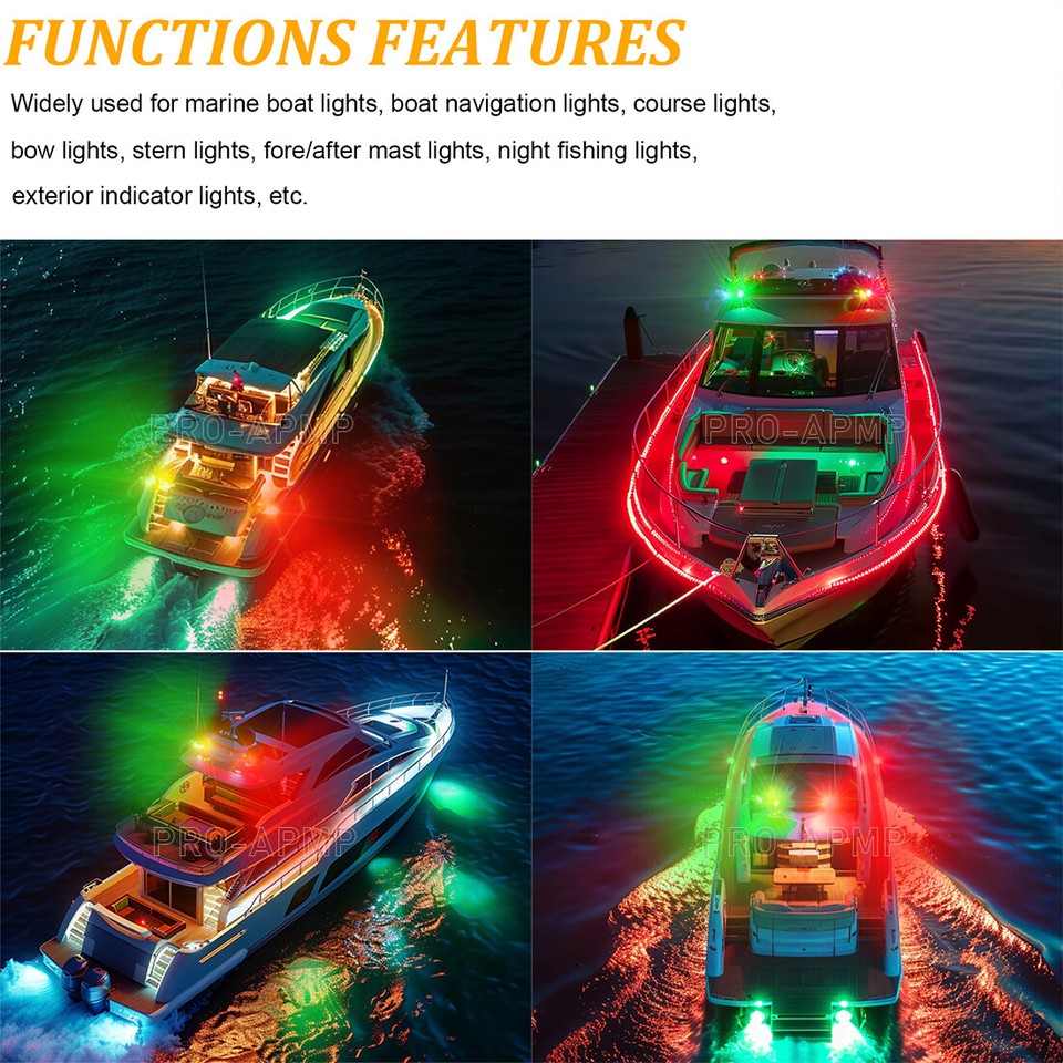 2x Boat Marine Navigation Lights Red Green LED Bow Deck Running Signal ...