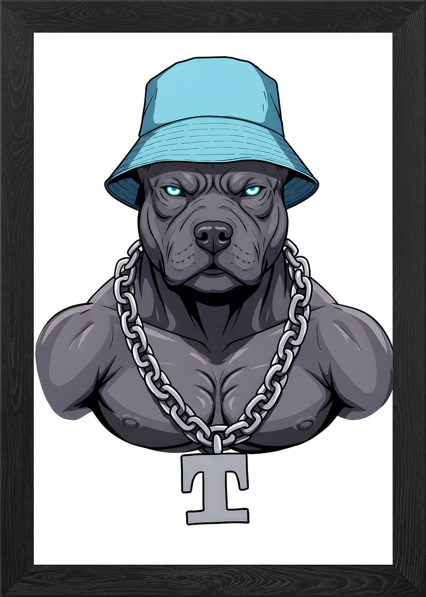 Gangster Pitbull with Bucket Hat Framed Wall Art Poster Canvas Print ...