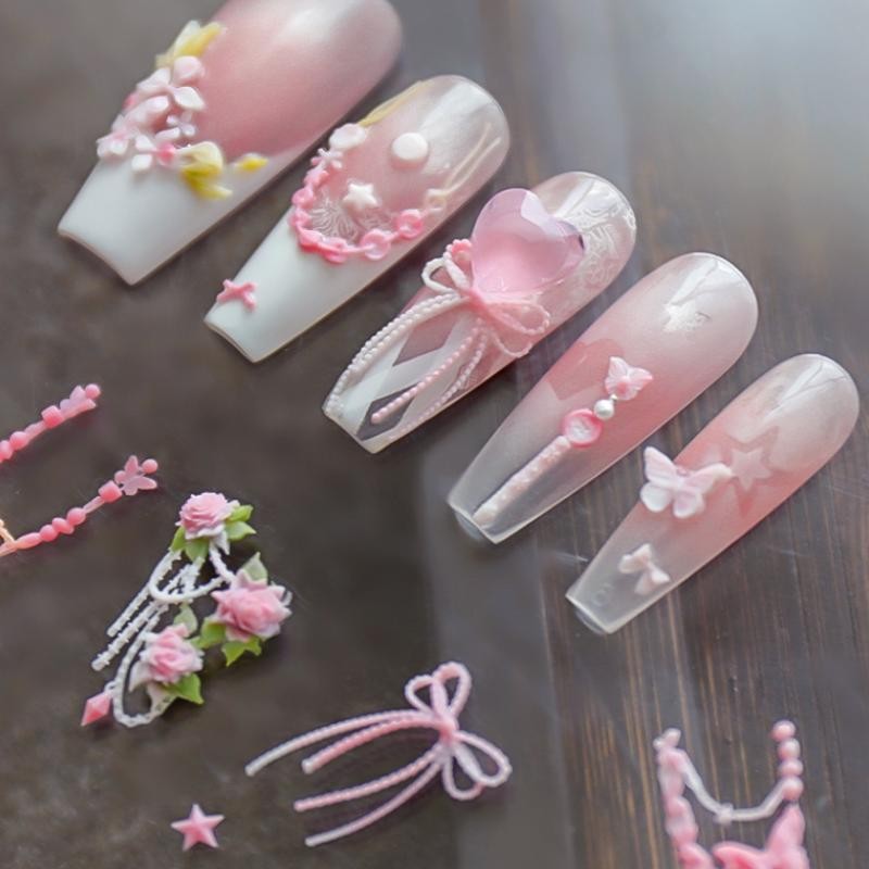 Nail Art Mold 3D Carving Curved Flower Beaded Chain Mold High ...