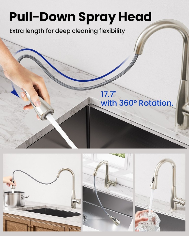JOMOO Brushed Nickel/Chrome Kitchen Faucet, Pull Down Sprayer,Bar/RV | eBay