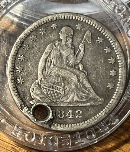 1842 O Seated Liberty Quarter XF EF Extremely Fine Details Holed | eBay