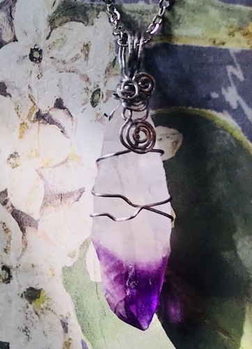 Natural Amethyst crystal point wire wrapped pendant necklace | eBay