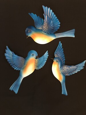 3 Pack Metal Blue Bird Wall Art Decor Metal Bird Indoor /Outdoor ...