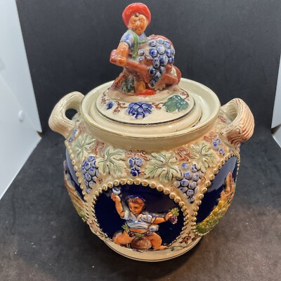 Vintage Gerz German Handgemalt Ceramic Wheelbarrow/Grapes Lidded Punch ...