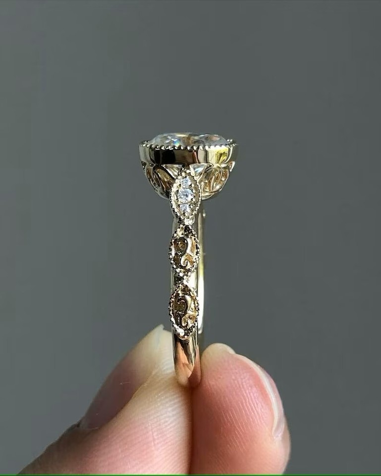 Filigree Bezel Set Wedding Ring Oval Cut Moissanite Engagement Ring for ...