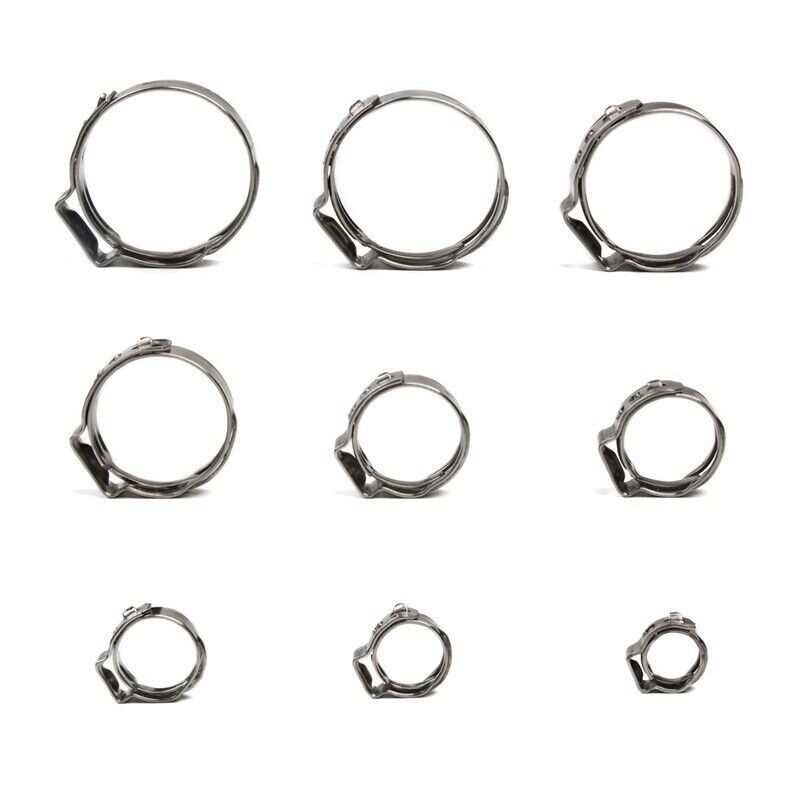 10/100X 304 Stainless Steel Single Ear Hose Clamps Assortment Water ...