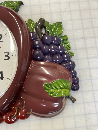 Eleco apple and fruit wall clock. Vintage pressed plastic wall clock ...