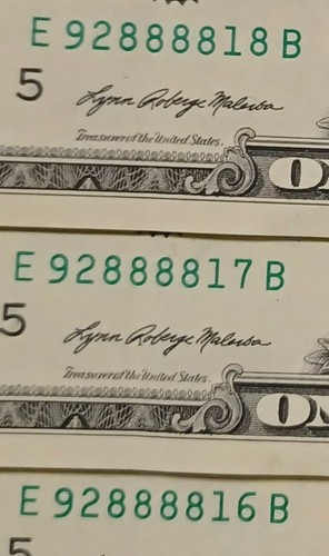 3X $1 Dollar Bills Quad 8s In A Row Fancy Serial Number 3 Sequential ...