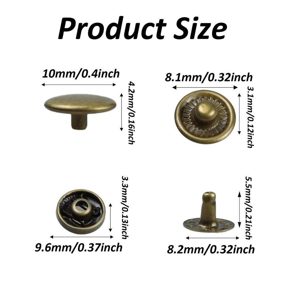 Metal Snap Fasteners 50 Sets 10mm Antique Bronze Heavy Duty Press Studs ...