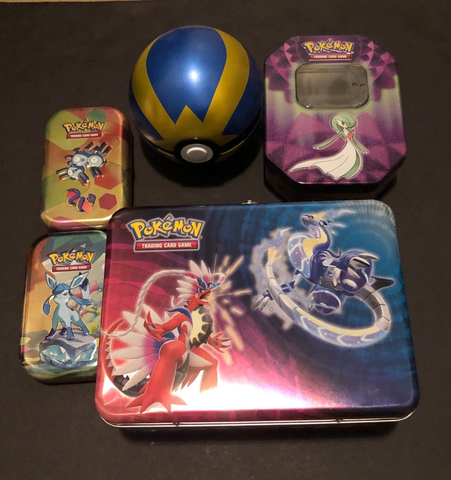 Pokémon tins empty with promo cards - pokeballs, lunch tin and mini ...