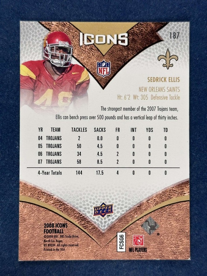 2008 Upper Deck Icons #187 Sedrick Ellis USC Trojans /750 | eBay
