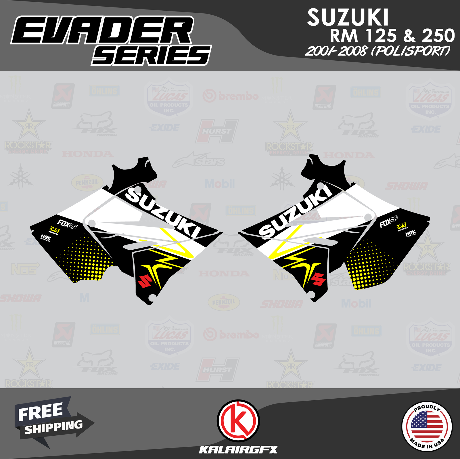Graphics Kit for SUZUKI RM125 250 2001-08 POLISPORT RESTYLE EVADER ...