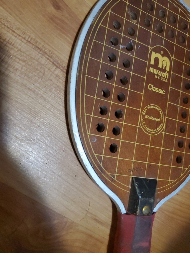 Vintage Marcraft Classic Paddle Ball Racket Metal Edge | eBay