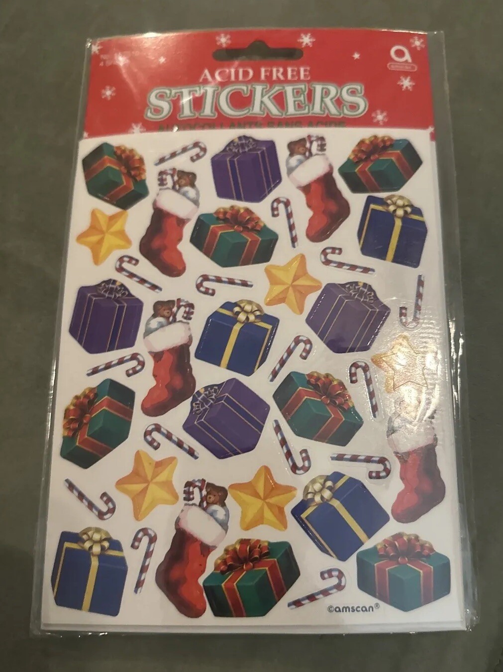 Amscan Stickers Christmas Acid Free 4 Sheets. Gifts, Stars & Stockings ...