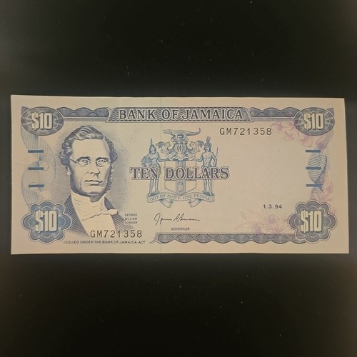 Bank of Jamaica $10 Note GM721358 Vintage Currency Year 1994 UNC #180 | eBay
