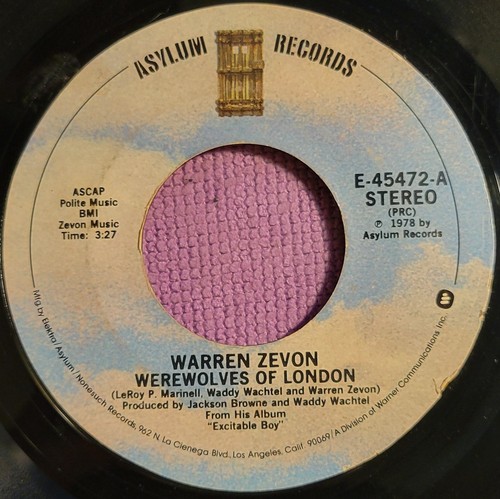 Warren Zevon "Werewolves Of London / Roland the Headless Thompson ...