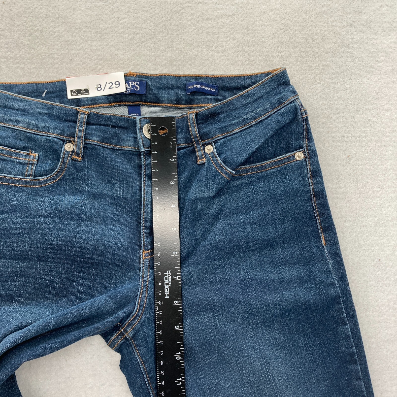 Chaps Jeans Women's 8/29 Mid Rise Crop Kick Boot Medium Wash Blue Stretch Denim | eBay