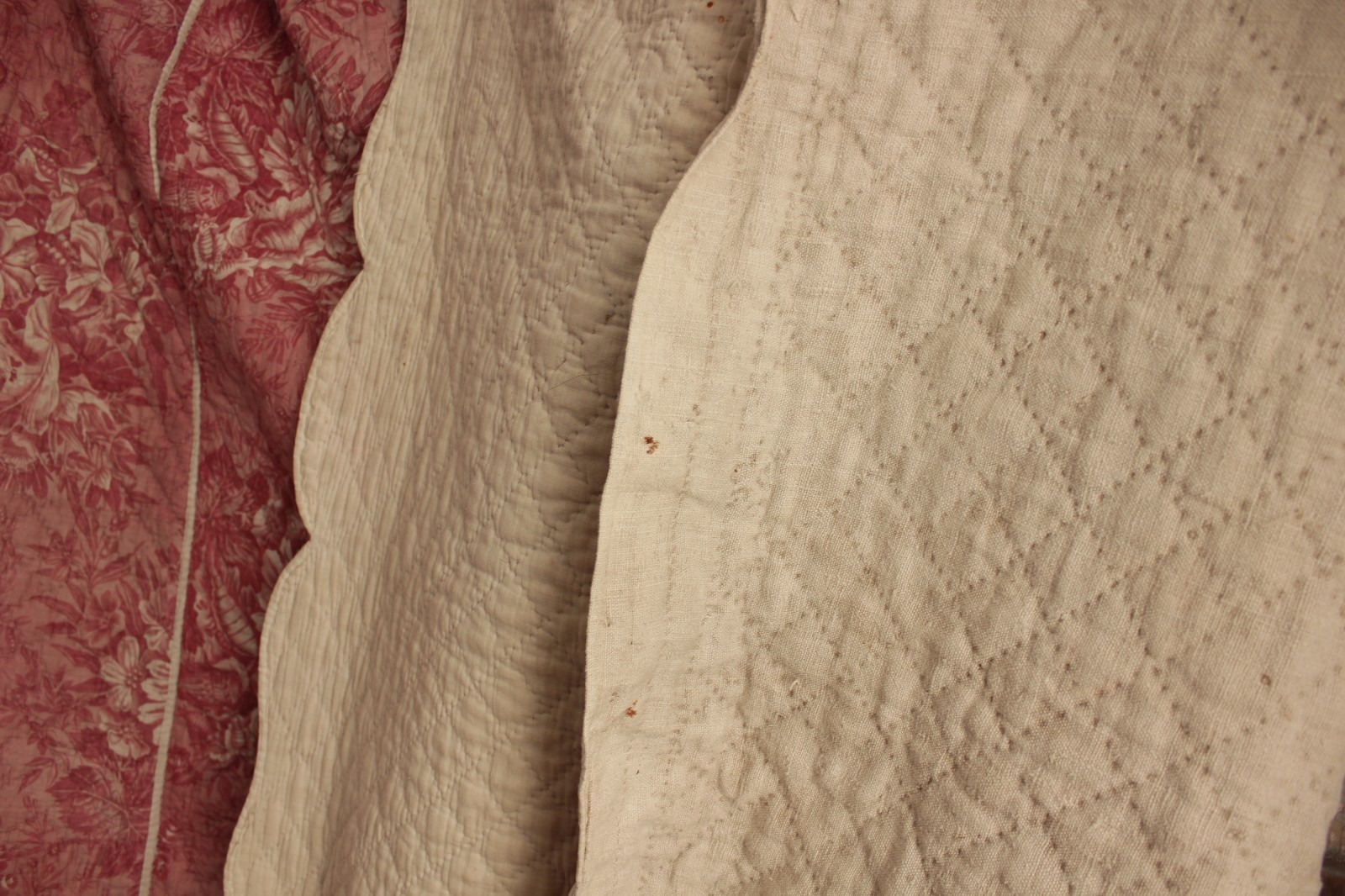 Bed Cover Antique French toile de Alsace 1840 pink bedding old intact ...