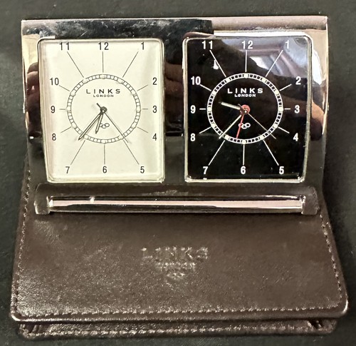 Links of London Alarm Clock Dual Time Zone Travel Leather Pouch New ...