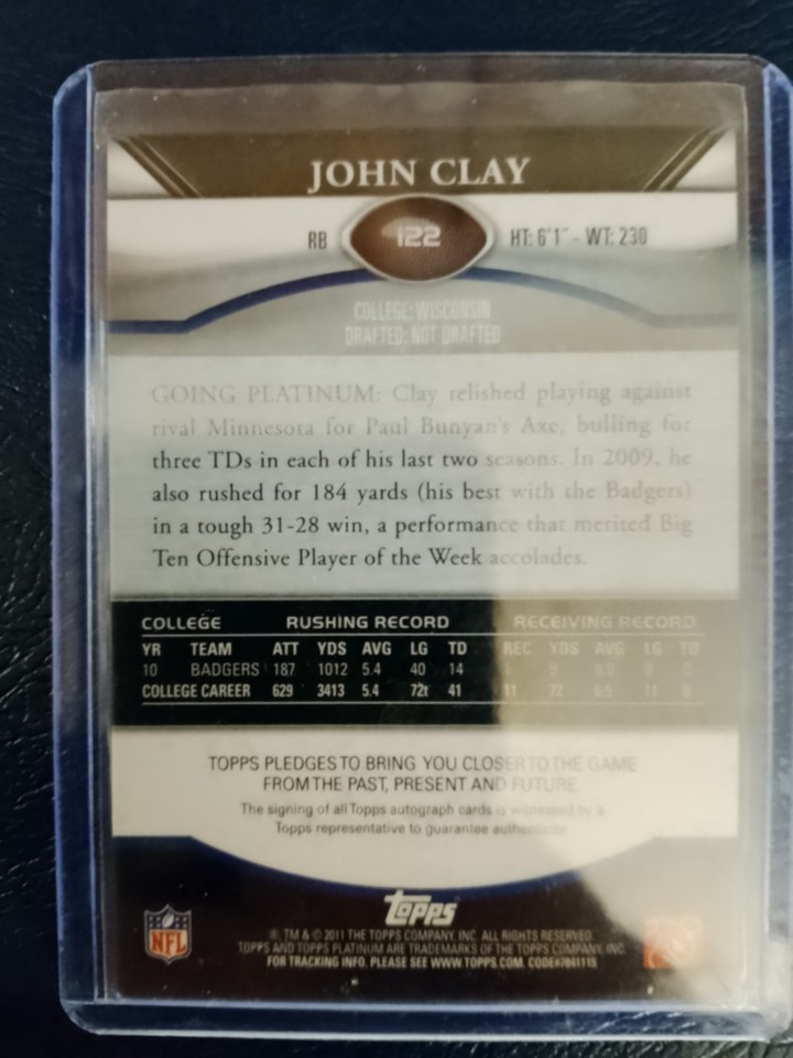 2011 Topps Platinum - John Clay #122 Refractor Rookie Autographs /1550 ...