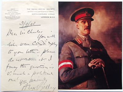Sir Alexander Godley Prominent British WW I Commander [ALS] Autograph ...