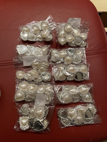 100 X HEART SHAPED DIAMANTE & PEARL EMBELLISHMENTS RHINESTONE 15mm ...