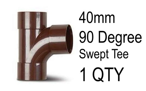 1 x 40mm Solvent Weld Waste 92.5 Degree Swept Tee Brown Water Pipe 90 ...