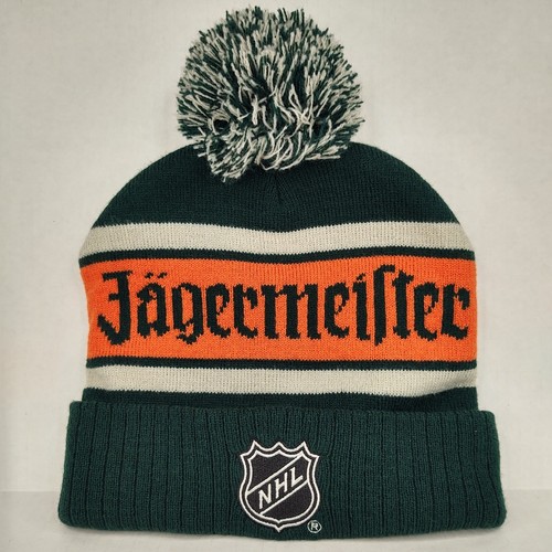 VTG Jagermeister Beanie NHL Logo Green Orange & White Pompom Adult L ...