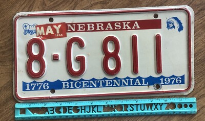 *License Plate, Nebraska, 1976, Bicentennial, 8 - G 811 | eBay
