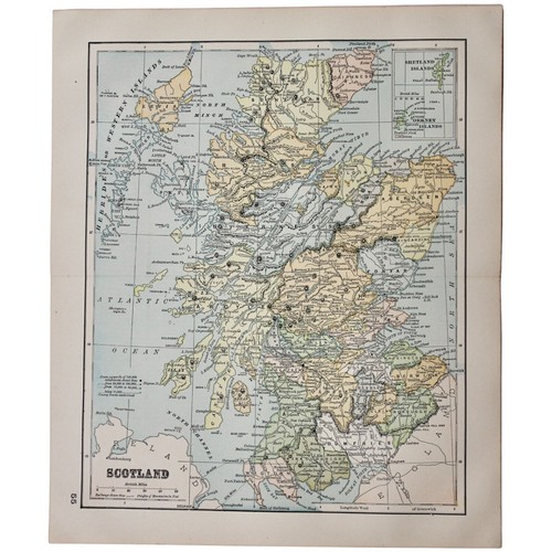 1891 SCOTLAND NORTH SEA ATLANTIC ICEAN HEBRIDES ANTIQUE MAP COLOR ...