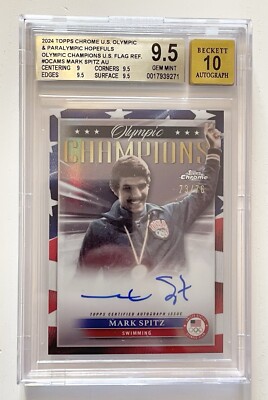 2024 Topps Chrome Olympic Champions Mark Spitz Auto 73/76 Card US Flag ...