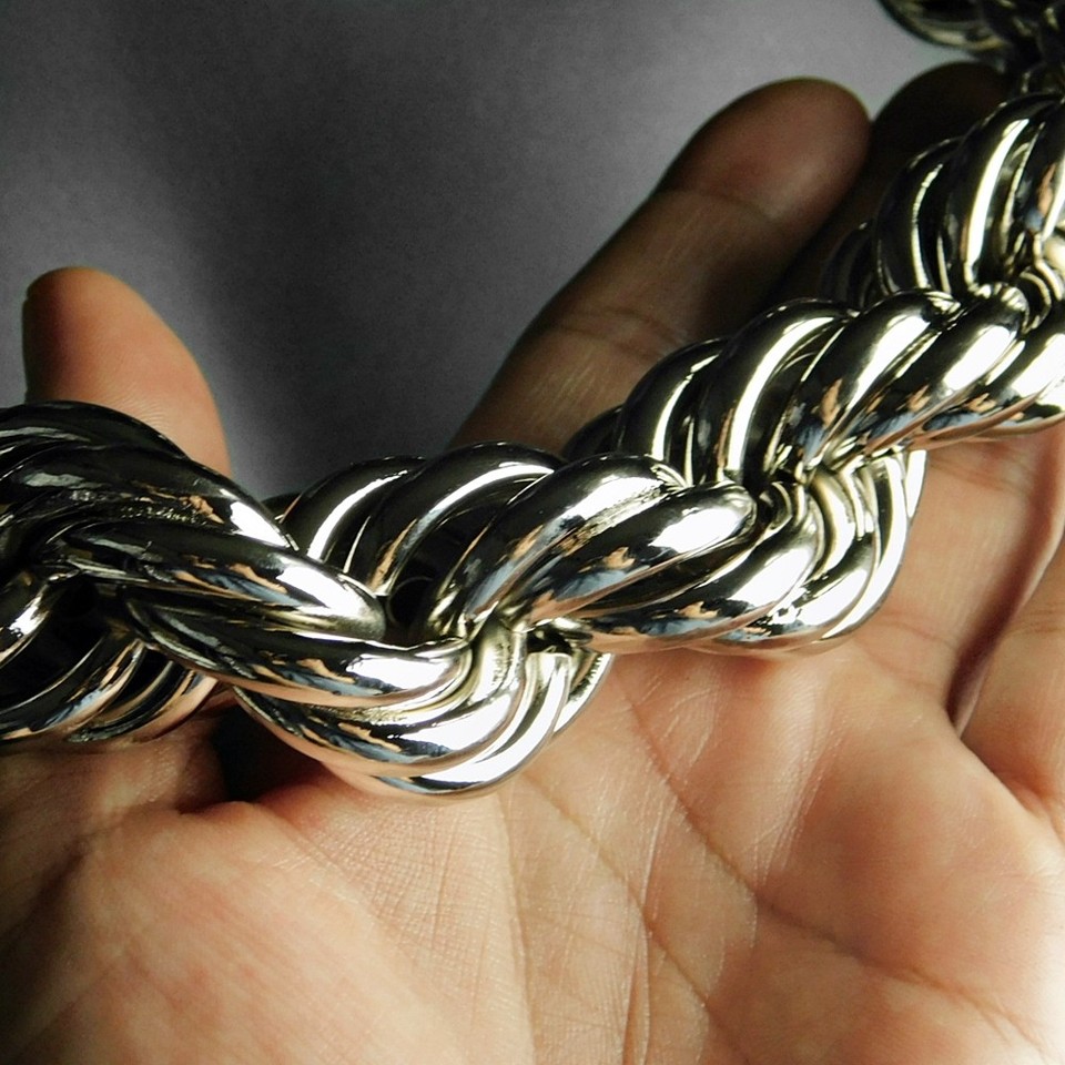 Mens Huge Rope Hip Hop Chain 30MM x 30" Inch Silver Tone Hollow Dookie ...