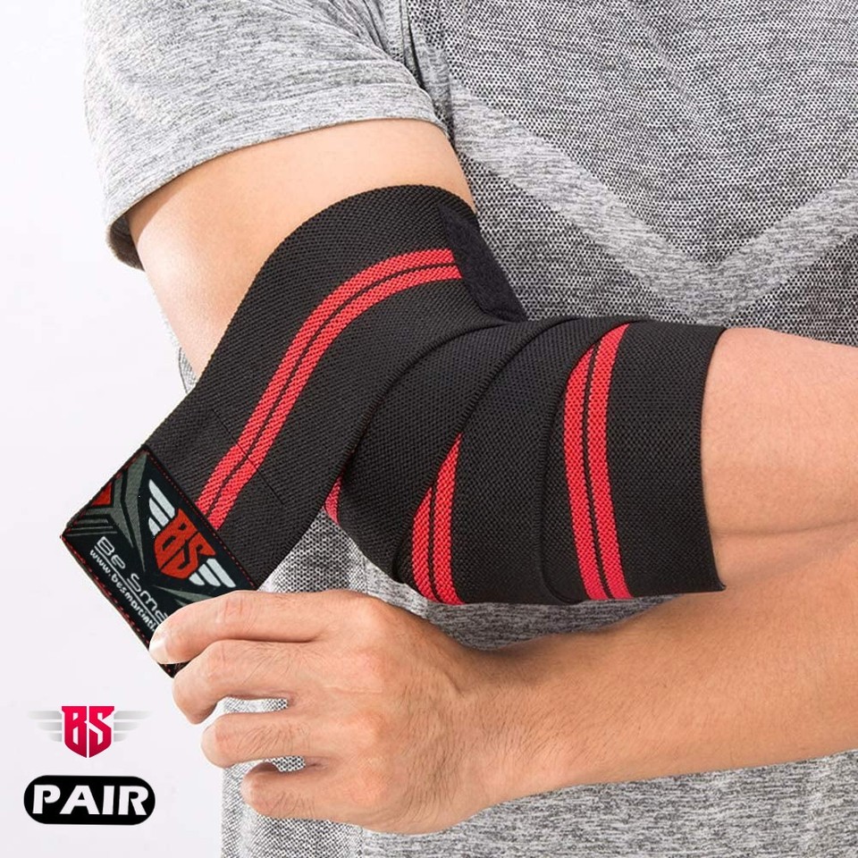 HEAVY DUTY ELBOW SLEEVES SUPPORT WRAPS STRAPS GYM POWER WEIGHT LIFTING ...