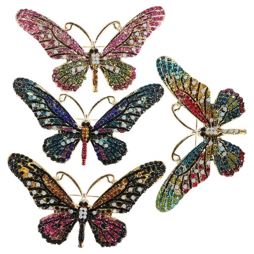 4pcs Large Rhinestone Butterfly Brooch - Vintage Alloy Insect Brooch ...
