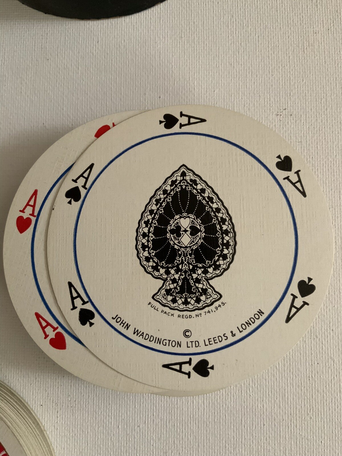 Vintage Waddington Circular Round Playing Cards In Genuine Leather Case ...