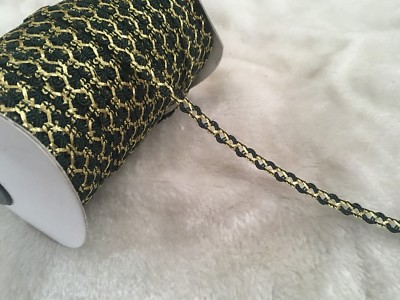 9mm Beautiful rococo Ric Rac ribbon DIY Craft bow trim Dark Green&Gold ...
