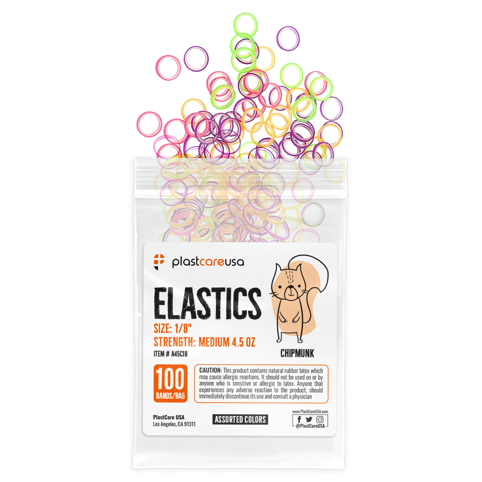100 Assorted Color Medium 4.5 Oz 1/8" Chipmunk Latex Elastic Bands ...