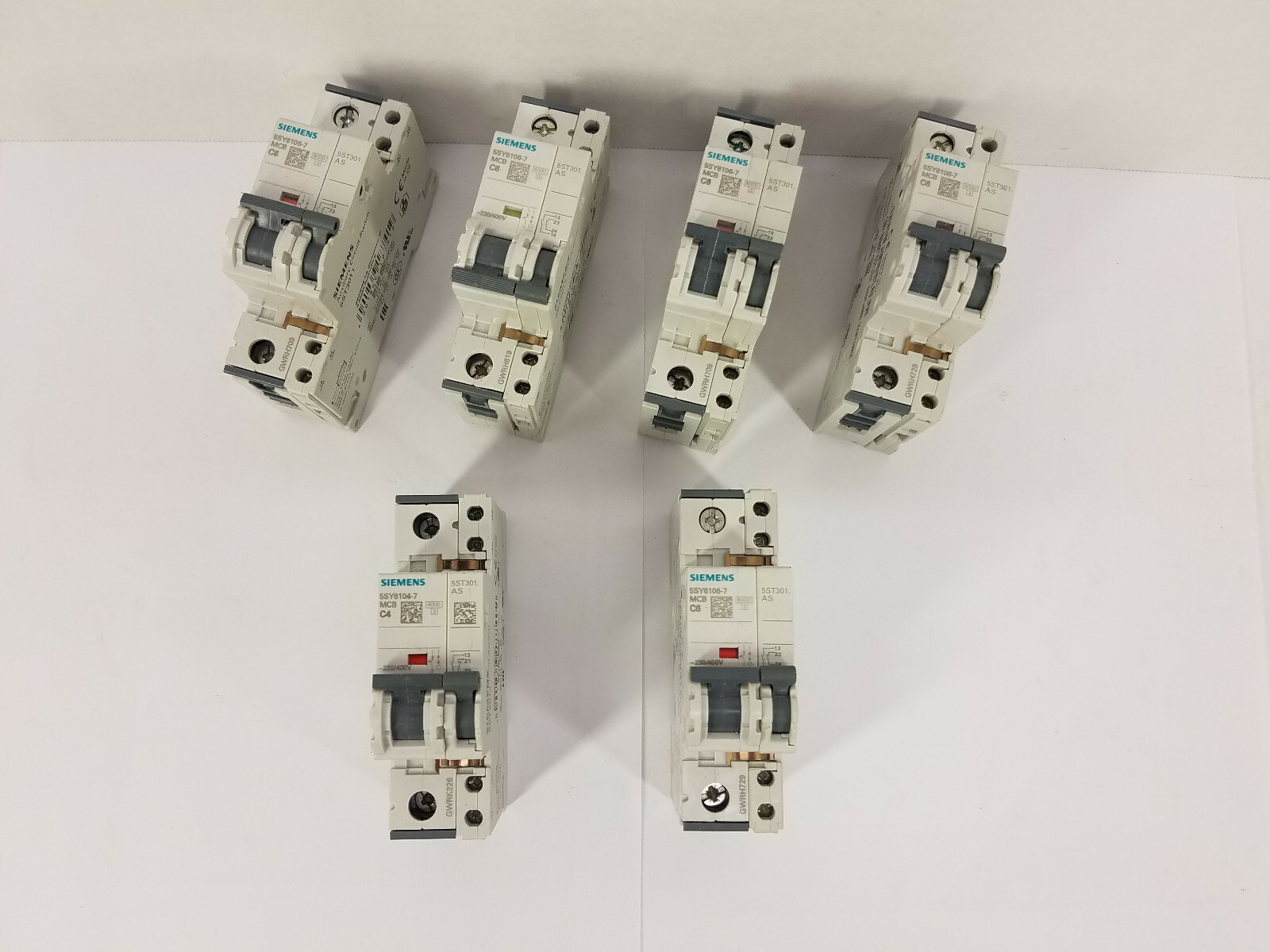 Siemens Circuit Breaker Lot (5) 5SY6106-7 MCB C6 & 5SY6104-7 MCB C4 w ...