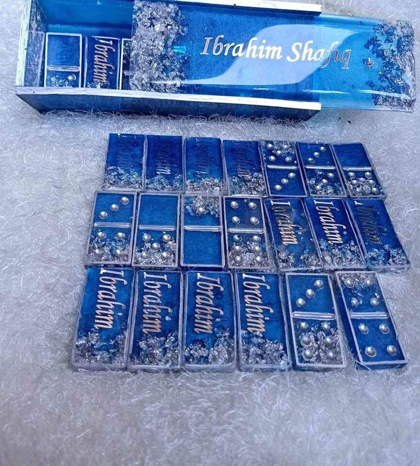 Handmade Blue Epoxy Resin Dominoes + Case, Domino Game Set,Family Night ...