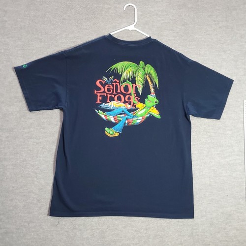 Senor Frogs Men Shirt XL Blue Frog Palm Tree Hammock Bar Graphic Print ...
