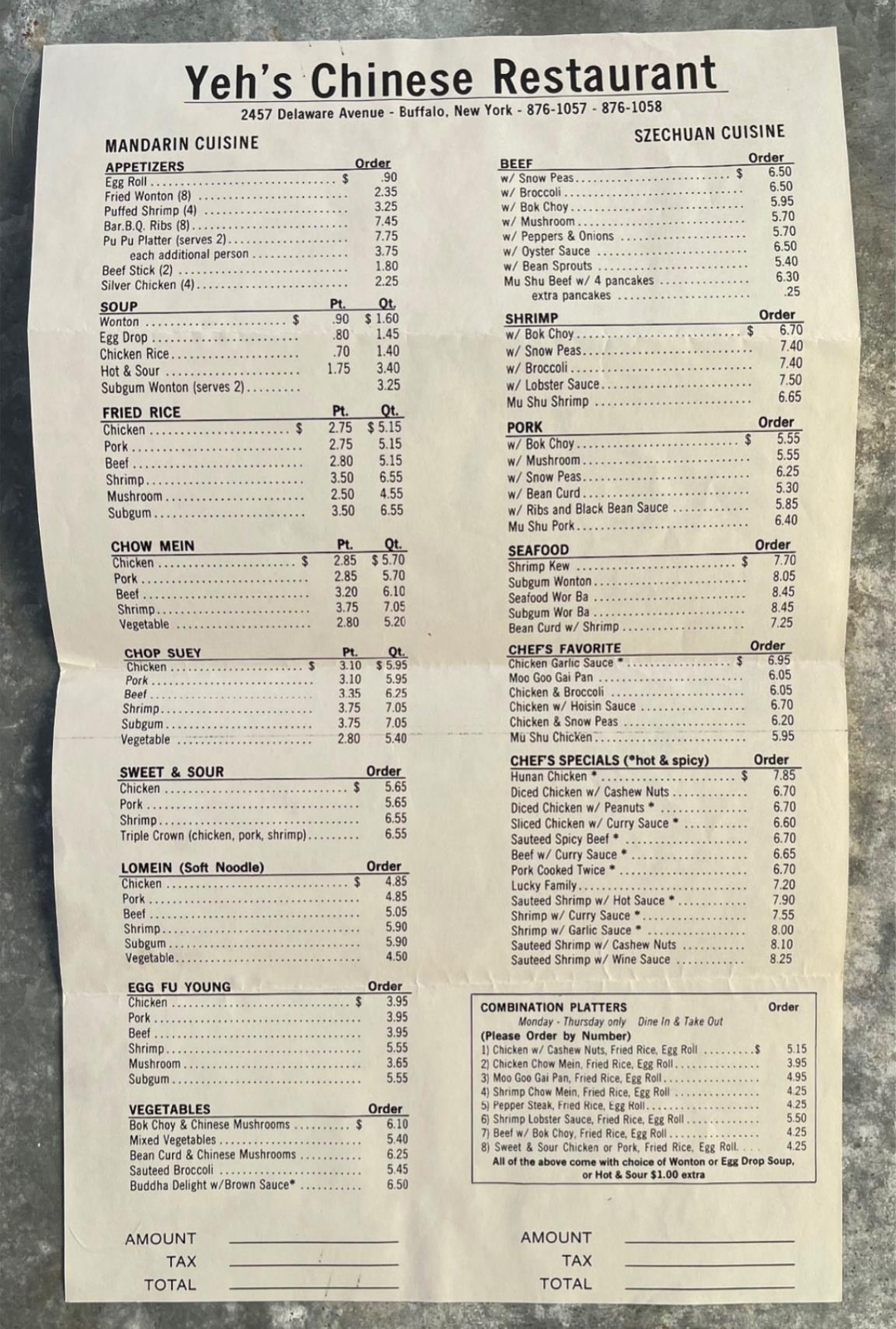 Vintage Chinese Take Out Menu
