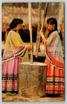 Postcard Native American Seminole Indians Grinding Corn Silver Springs ...