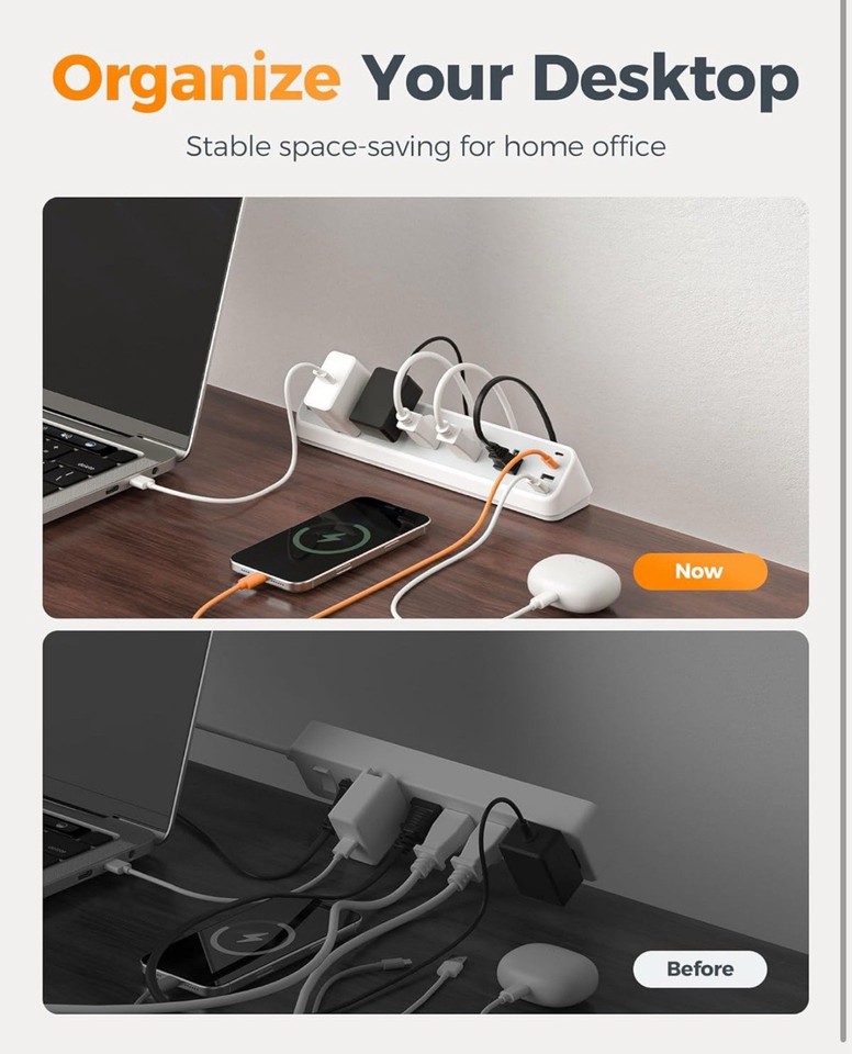 Desk Clamp Power Strip Surge Protector Desk Charging Station 5 Outlet W ...