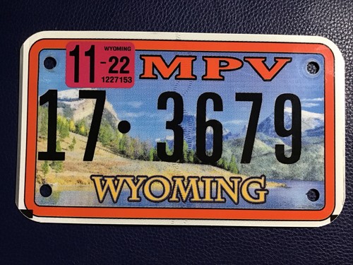 WYOMING GRAPHIC 2022 MOTORCYCLE CYCLE LICENSE PLATE #17 MVP/ 3679 | eBay