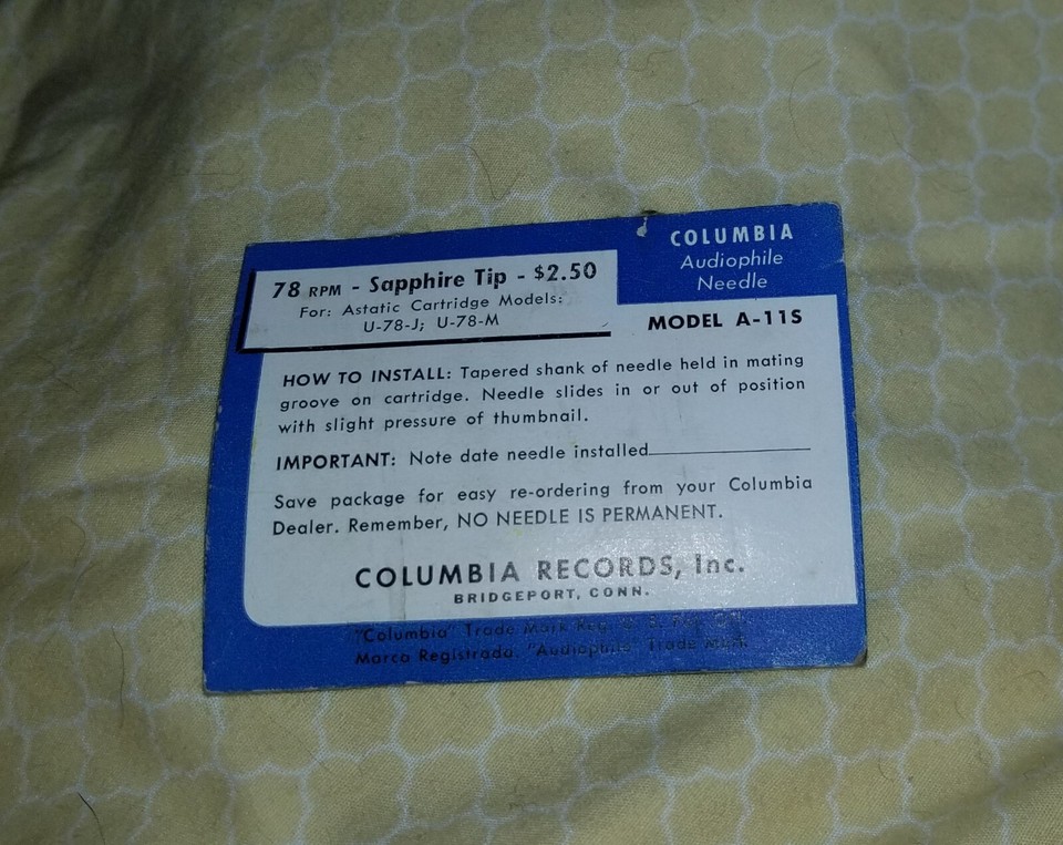 Columbia Records Audiophile Needle A-115 78 RPM Sapphire Tip New Sealed ...